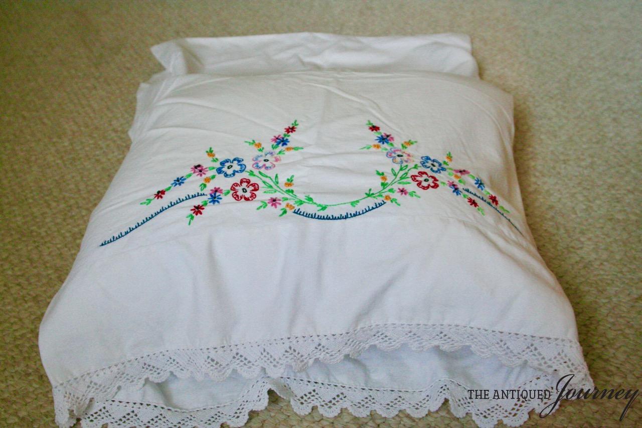 Repurposing Vintage Embroidered Pillowcases - The Antiqued Journey