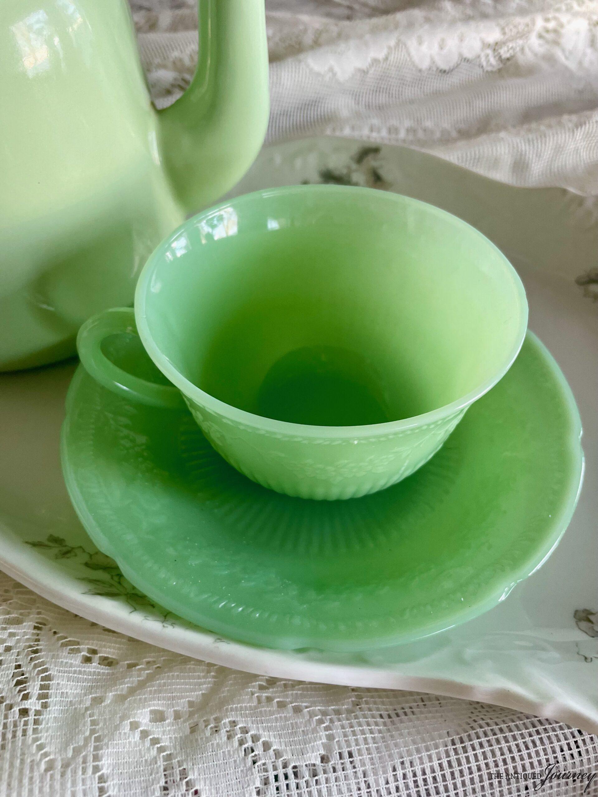 Spring Tray Decor Ideas with Vintage Jadeite - The Antiqued Journey