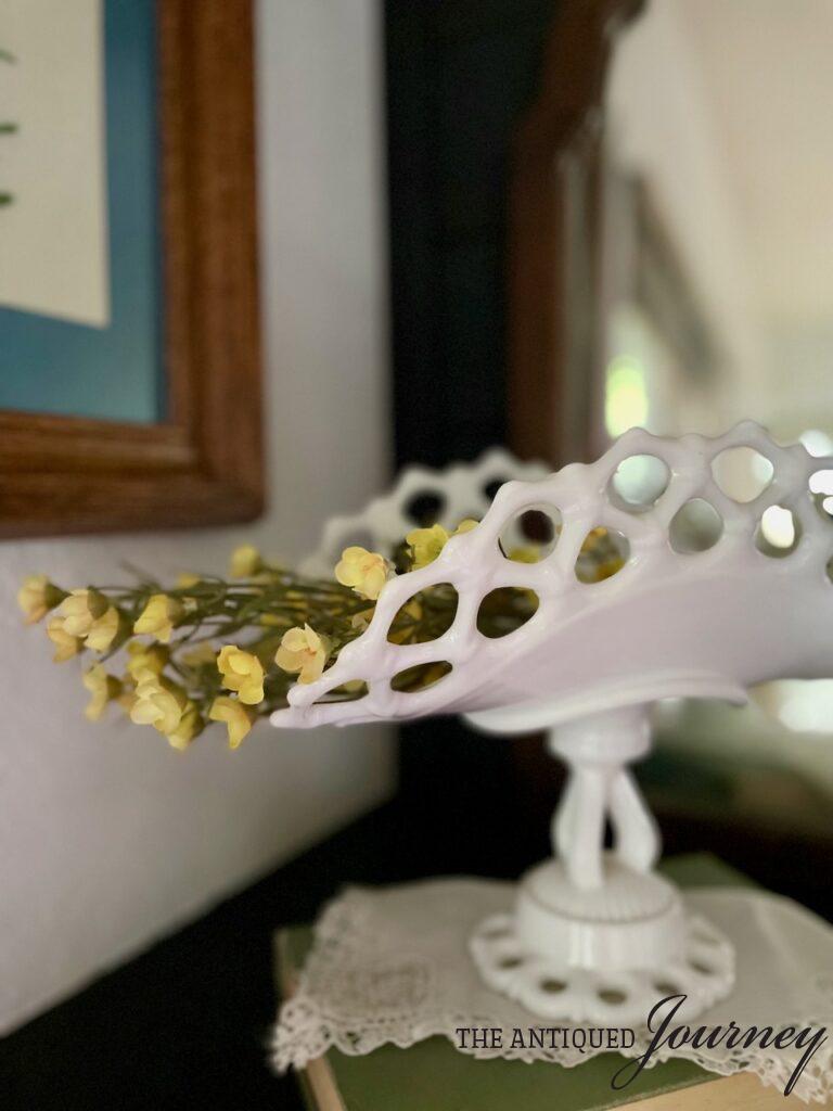 Summer Decorating with Thrifted Milk Glass - The Antiqued Journey