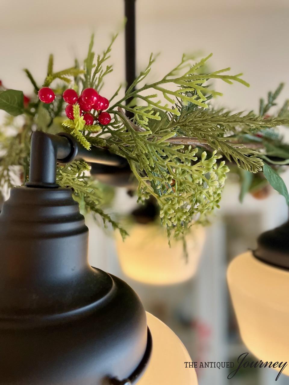 Decorating a Chandelier for Christmas - The Antiqued Journey