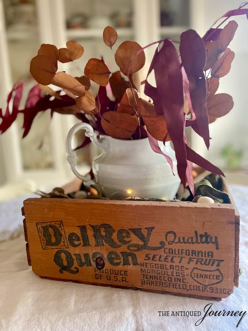 Rustic Thanksgiving Centerpiece With A Vintage Crate - The Antiqued Journey