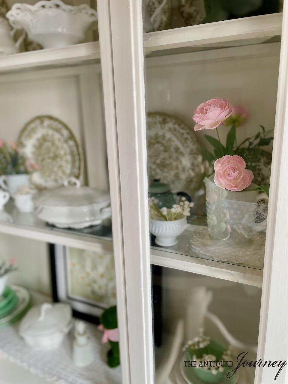 How to Decorate a Hutch for Spring - The Antiqued Journey
